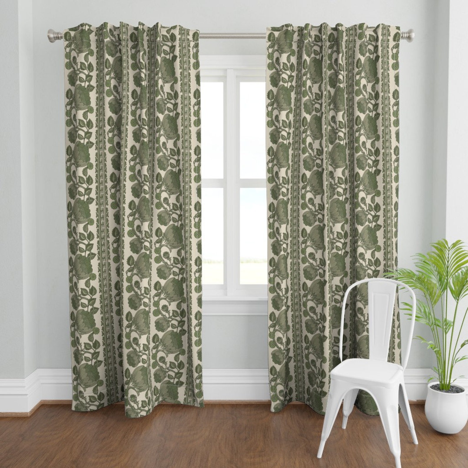 Olive Sage Floral Curtain Panel Trailing Floral by Jen_owens ...