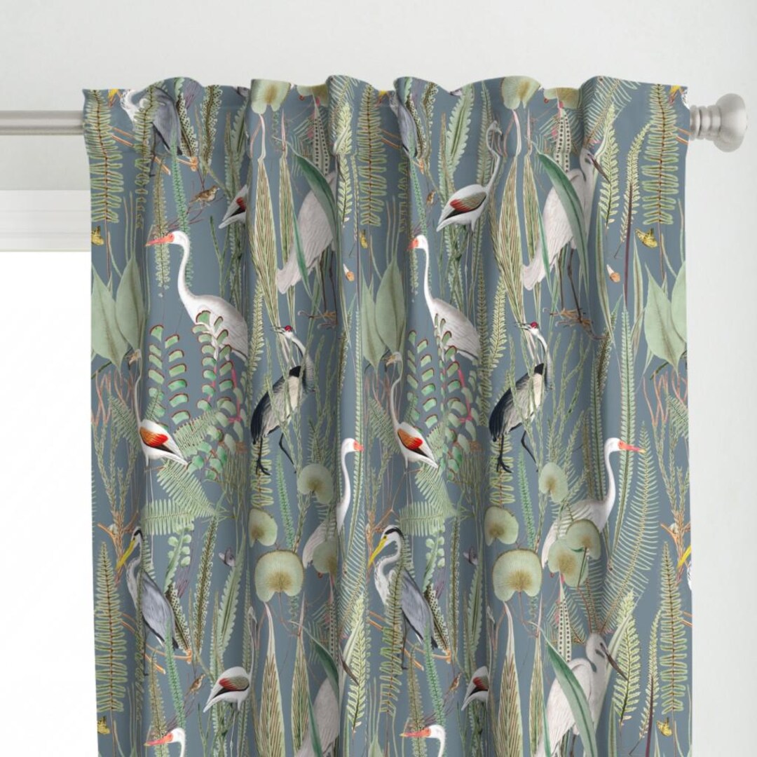 Cranes Curtain Panel - Herons Slate Blue Gray Large Scale Birds ...