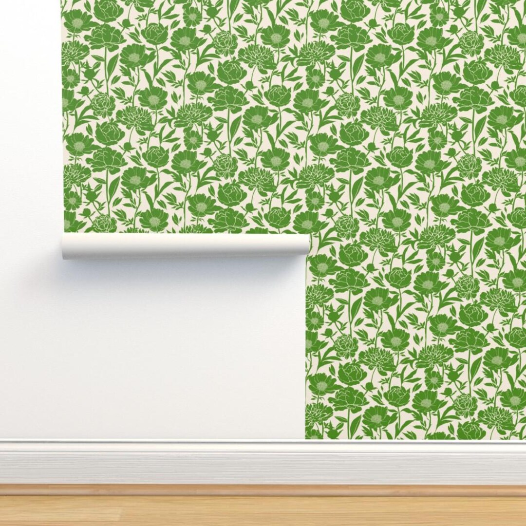 Green Peony Flower Non-pasted Wallpaper - Peony Floral by Mariarein ...