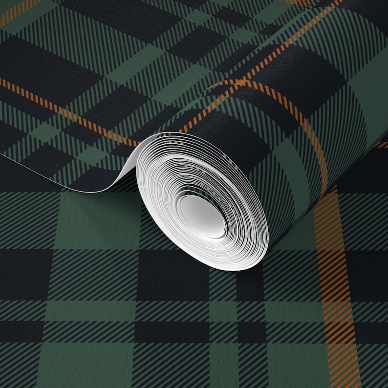 Dark Green Check Non-pasted Wallpaper Rustic Cabin Autumn Plaid ...