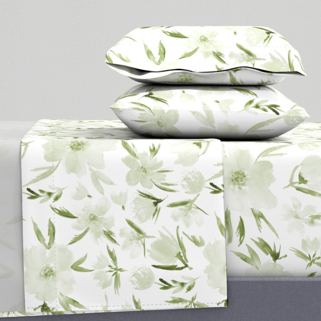 Green Floral Sheets Olive Green Spring by Katerinaizotova Watercolor ...