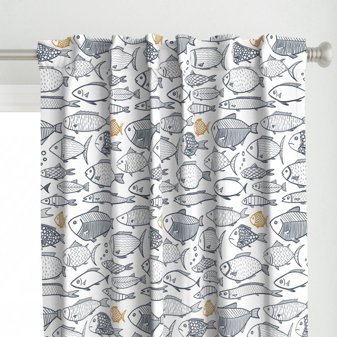 Modern Nautical Curtain Panel Fish by Dasbrooklyn Marine | Etsy