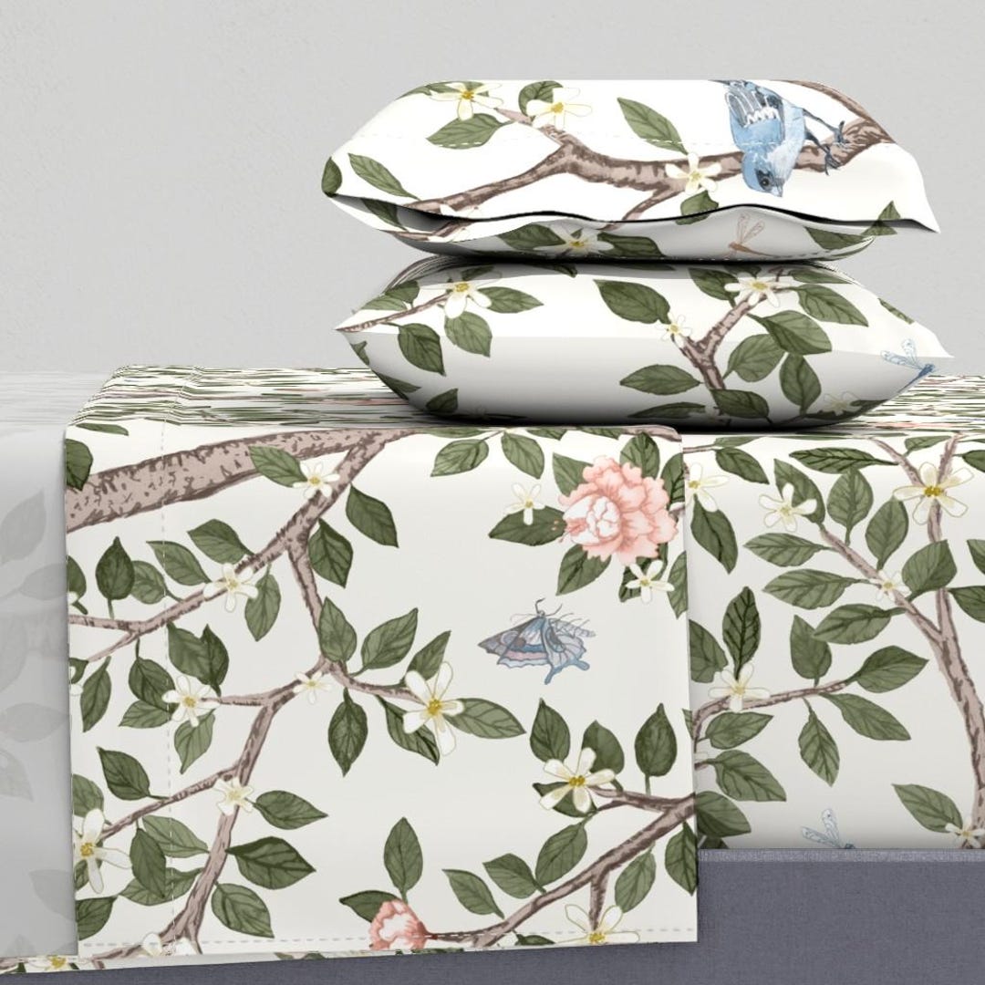 Peony Chinoiserie Sheets - Elsie's Garden Green by Danika_herrick ...