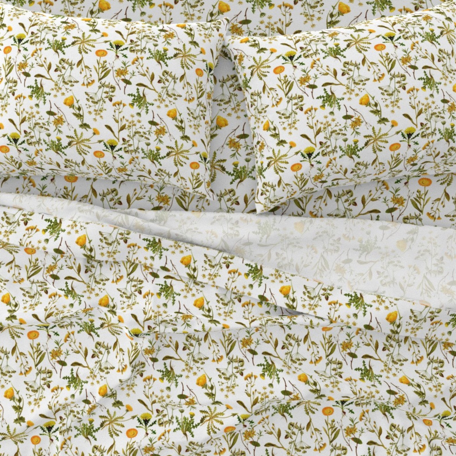 Dandelions Sheets Yellow Botanical Wildflowers by Utart - Etsy