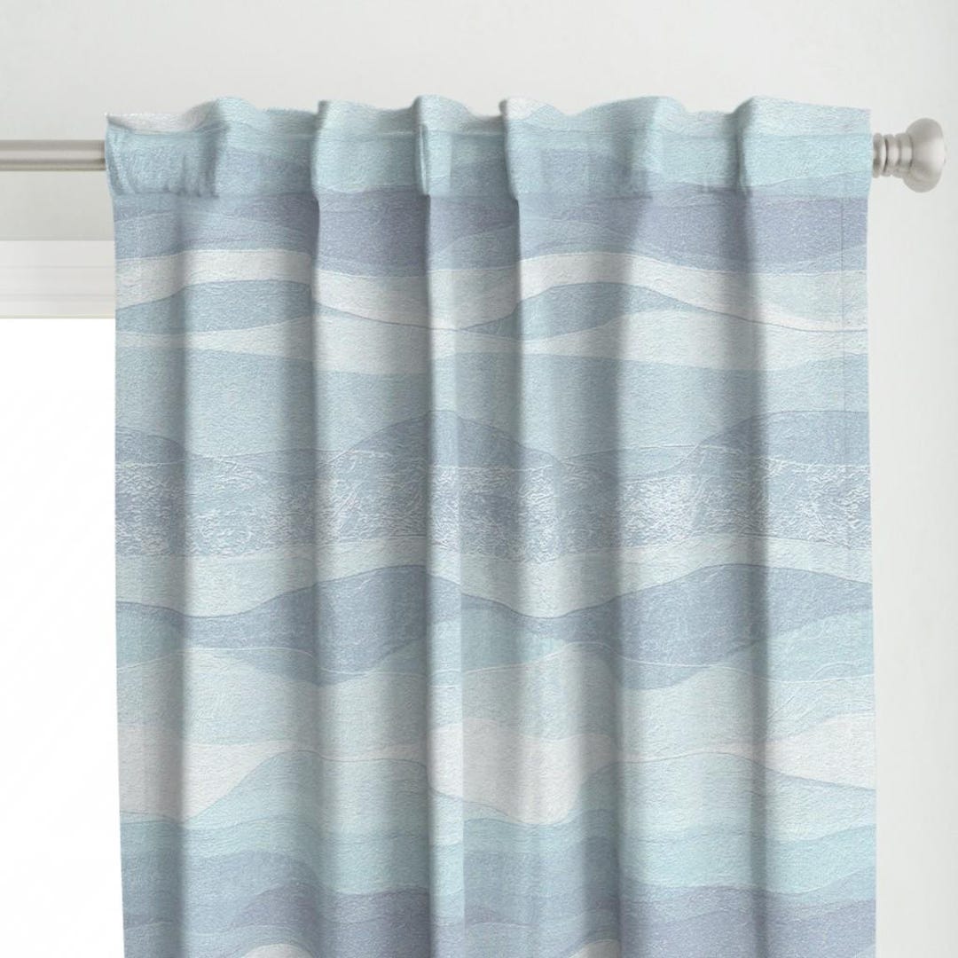 Minimal Coastal Curtain Panel - Ocean Nautical Cerulean Powder Blue ...
