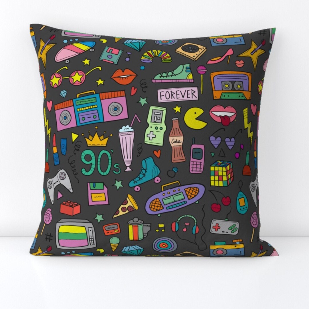 Rainbow 2000s Throw Pillow - Y2k Doodles 90s Throwback Bright Colorful ...