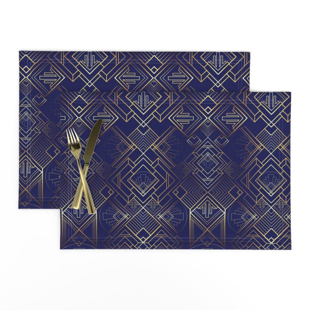 Art Deco Placemats Set of 2 - Geometric Arrows Diamonds Faux Metallic ...