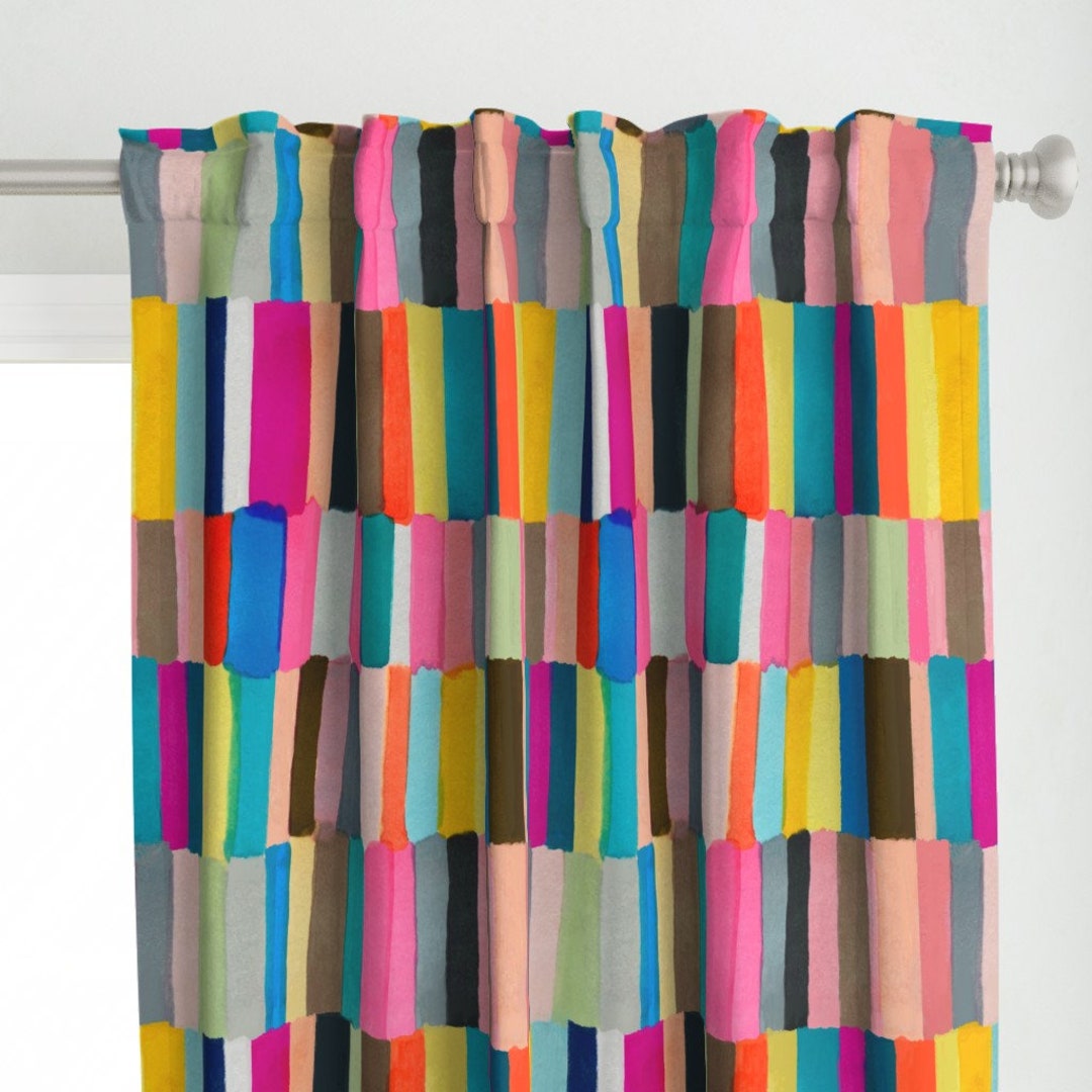Bright Stripe Curtain Panel - Color Block Patchwork Bright Geometric ...