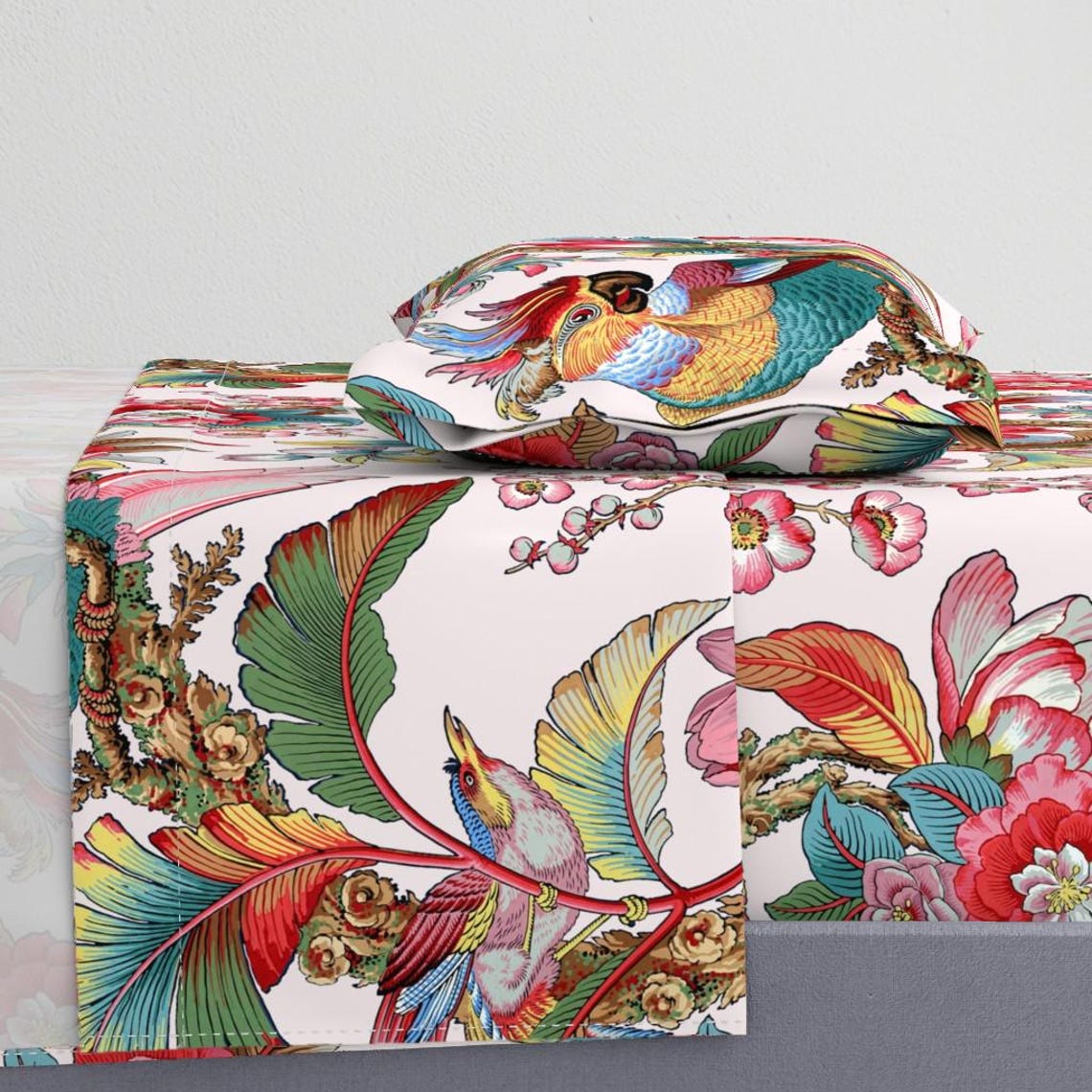 Bird Sheets - Edwardian Parrot by Peacoquettedesigns - Pink Dusty ...