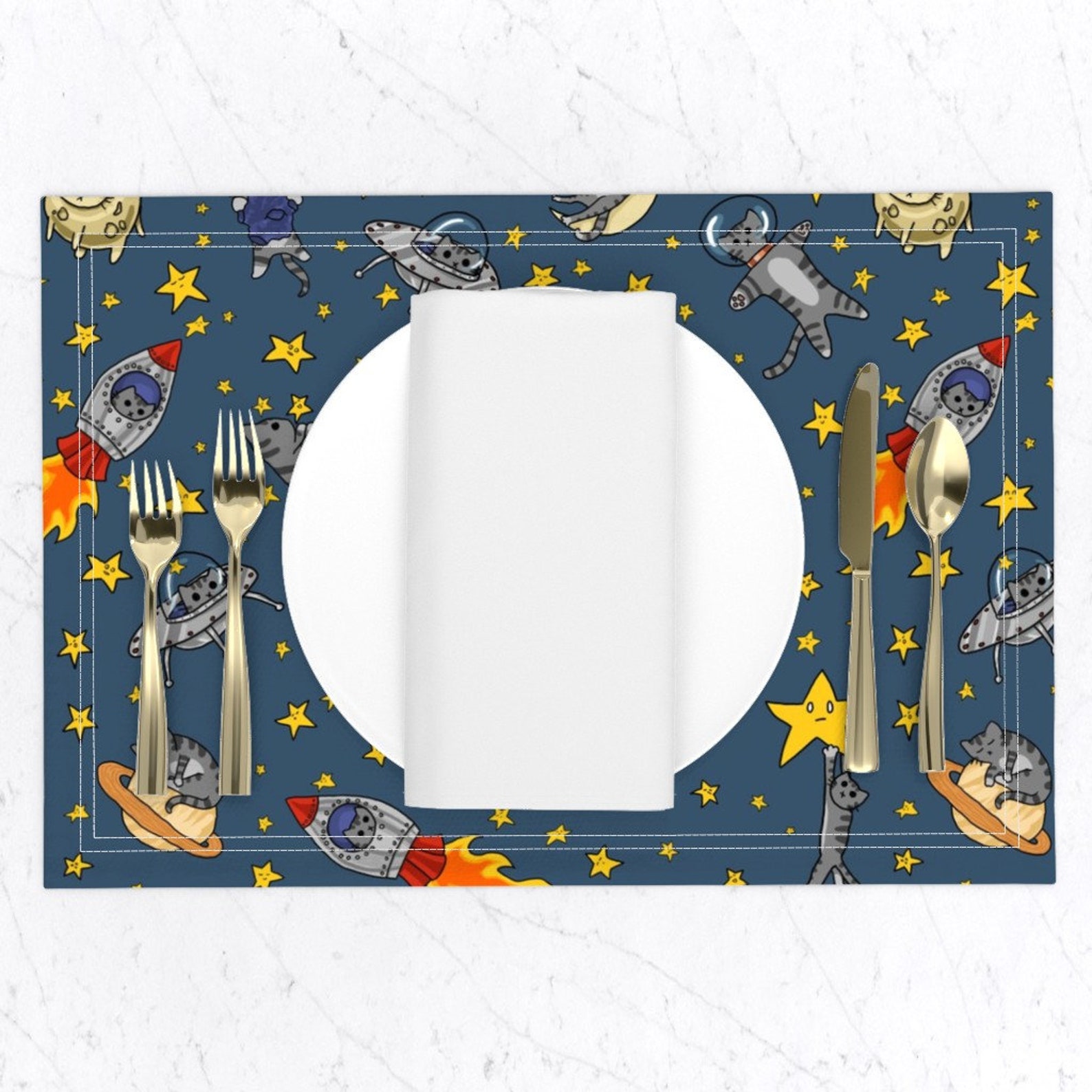 Space Cat Placemats set of 2 Astro Cats by Amber_morgan - Etsy