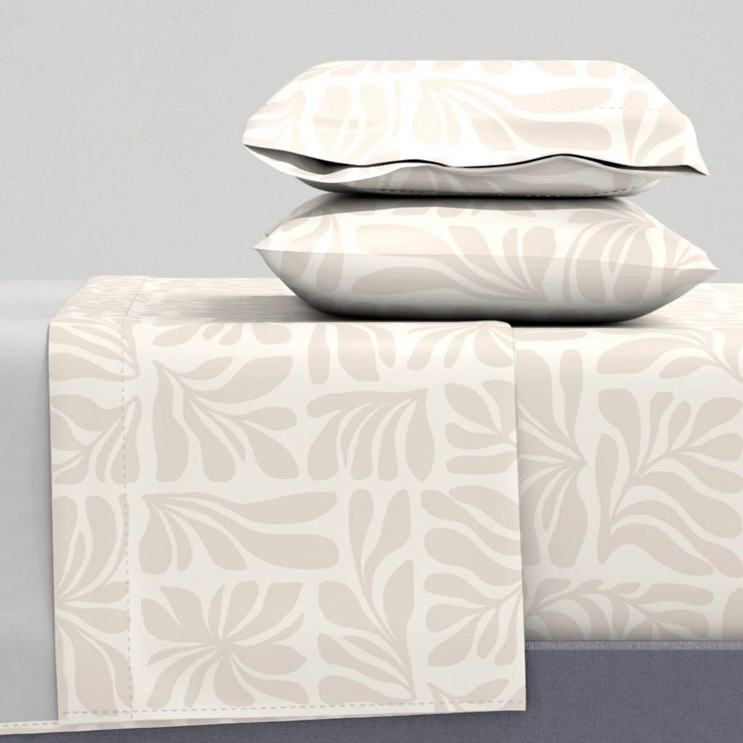Modern Leaves Sheets - Leafy Gallery Cream by Amysuther - Monochrome ...