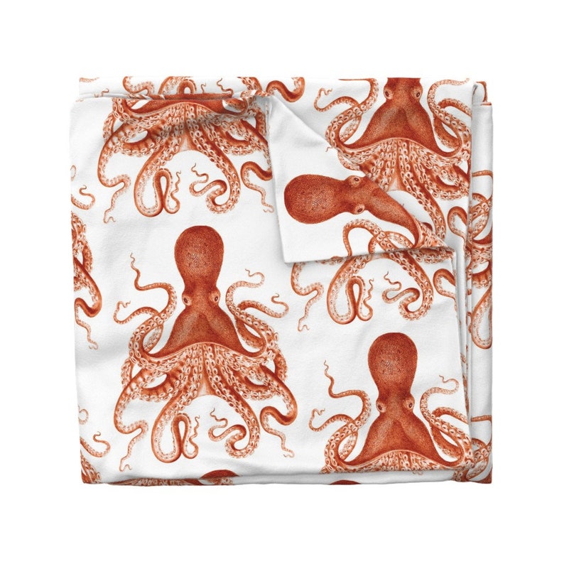 Nautical Duvet Cover Octopus Oasis in Coral by - Etsy
