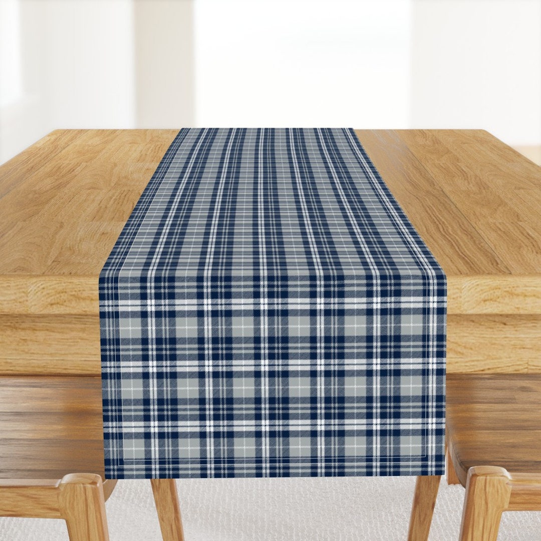 Blue Plaid Table Runner - Rustic Gray Navy Plaid Check Small Scale ...