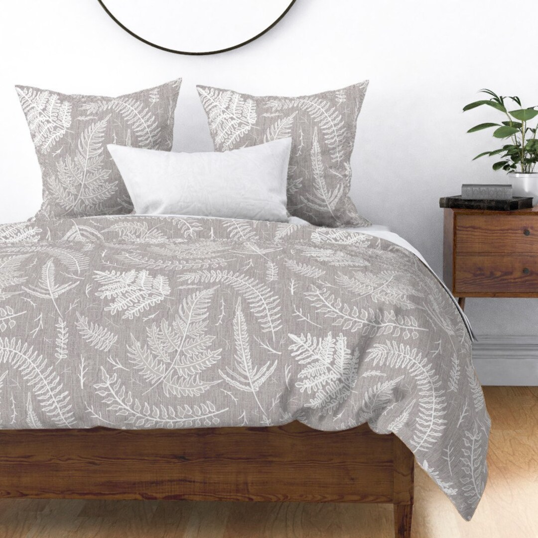 Hand Drawn Ferns Duvet Cover Taupe Gray Fern by - Etsy