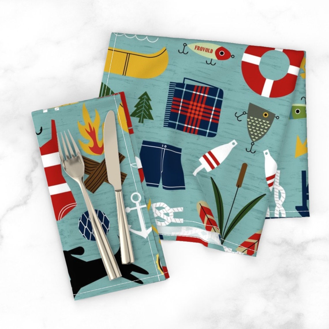 Lake House Dinner Napkins set of 2 Mid-century Lake House - Etsy