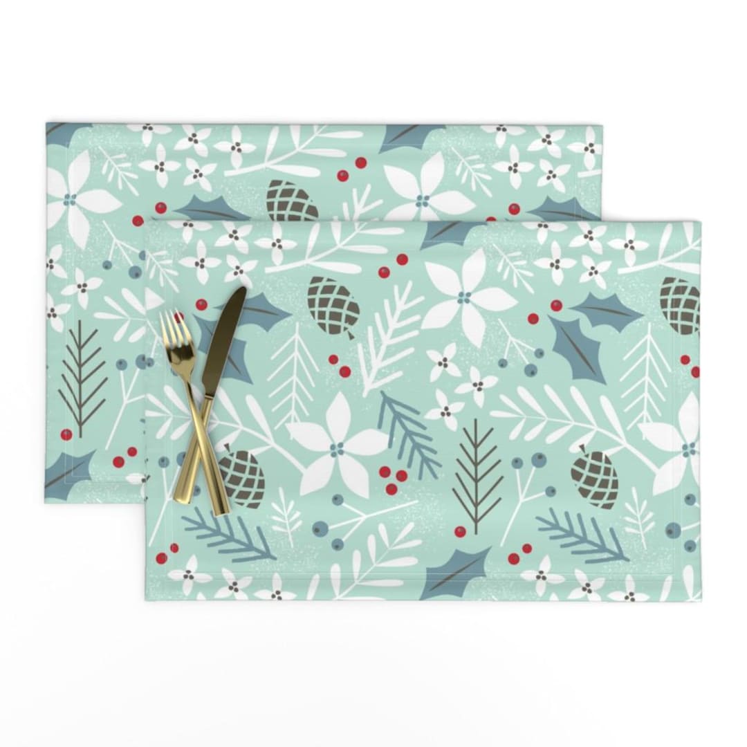 Winter Placemats Set of 2 - Woodland Christmas Decor Holiday Floral ...