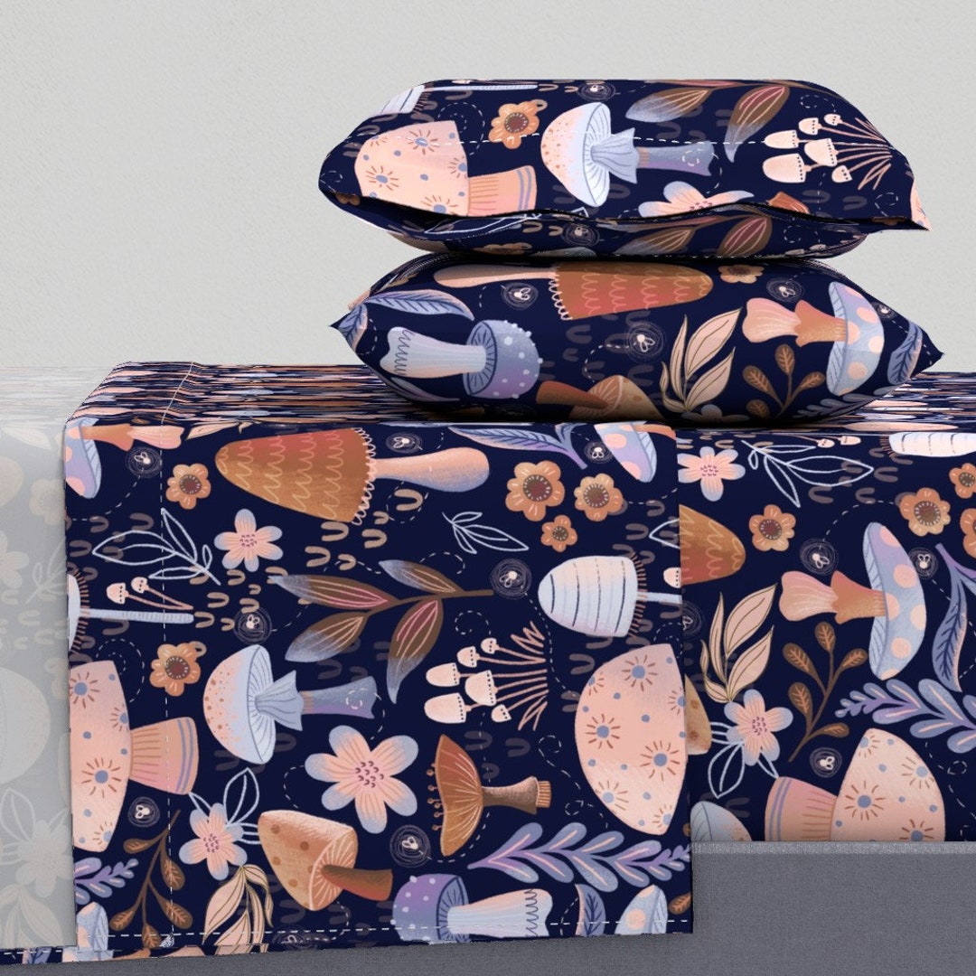 Whimsical Sheets Night Shrooms by Fineapple_pair Midnight - Etsy