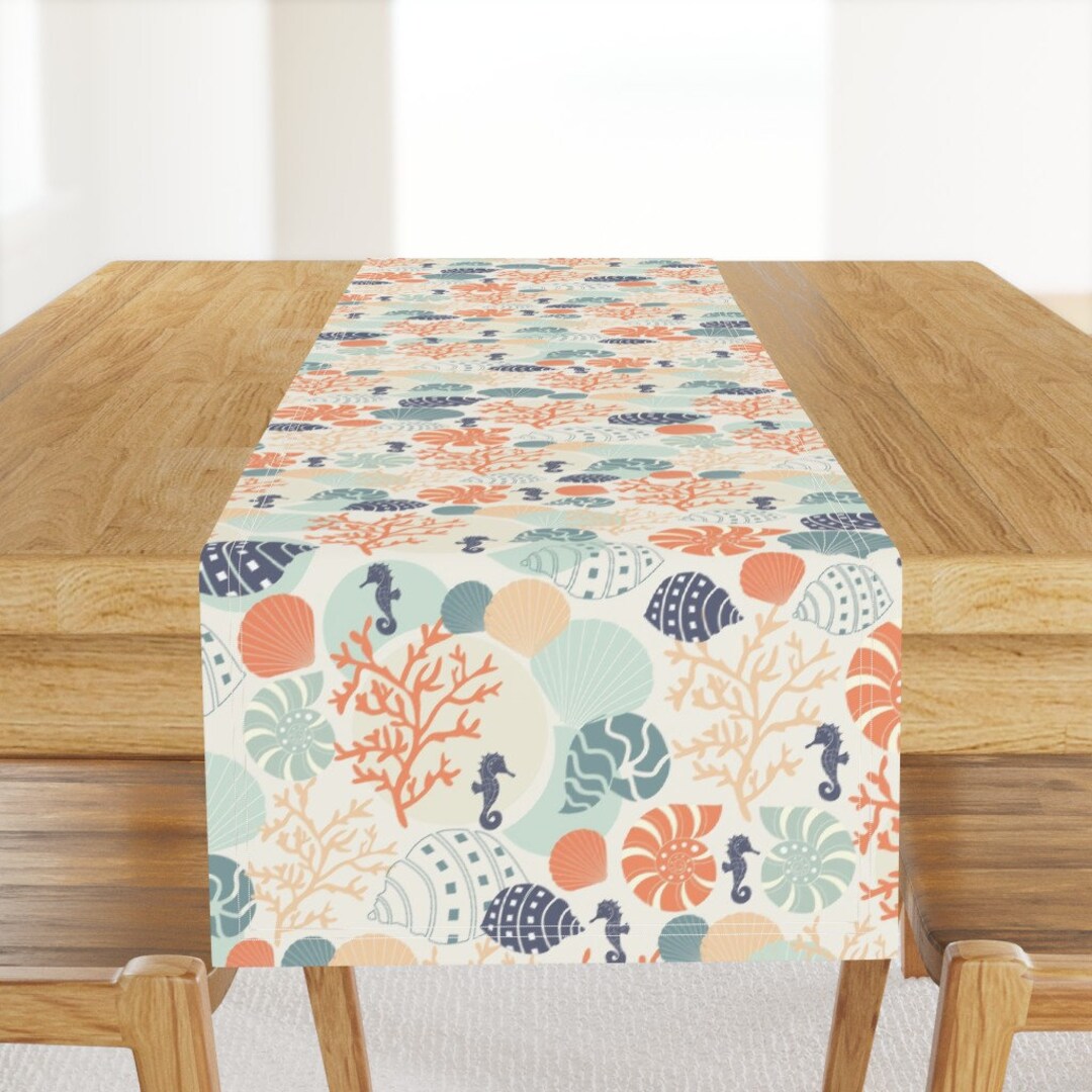Pastel Coral Table Runner Under the Sea by Apriltwo Sea Shells Coastal ...