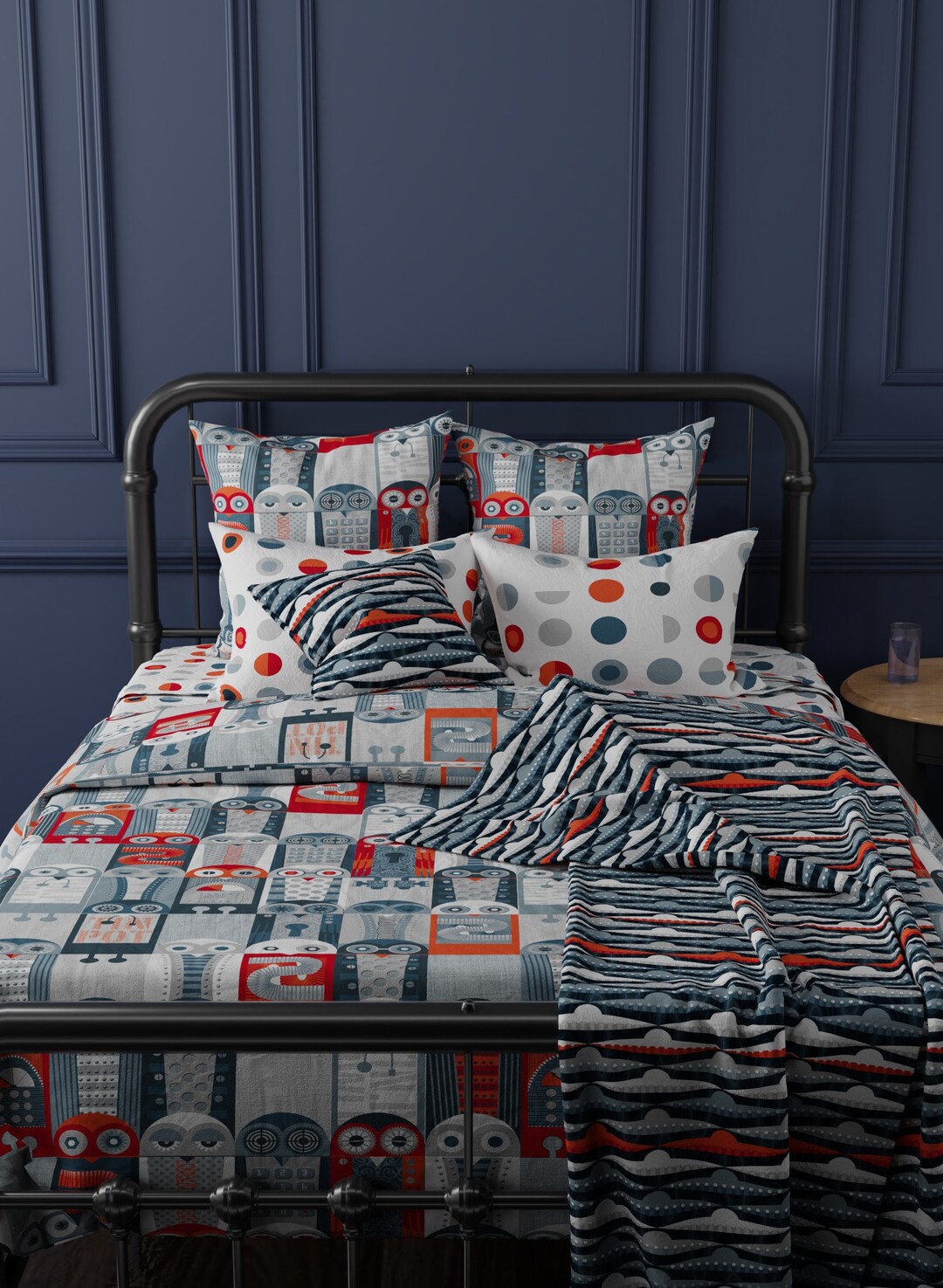 Kid's Robot Cotton Bedding Collection - Space Red Gray Galactic Minimal ...