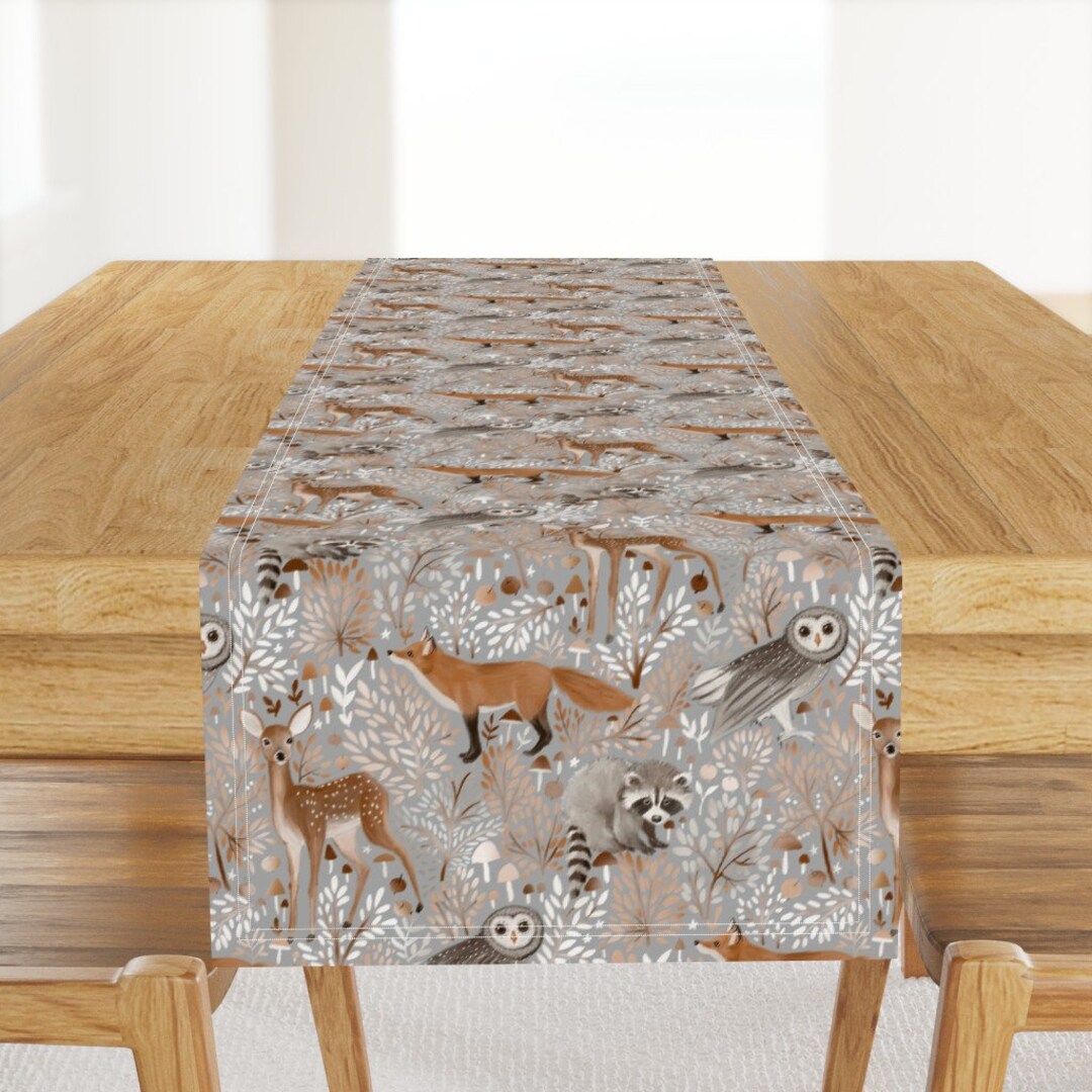 Nature Table Runner Brown-forest-animals by Gomboc Deer Forest Woodland ...