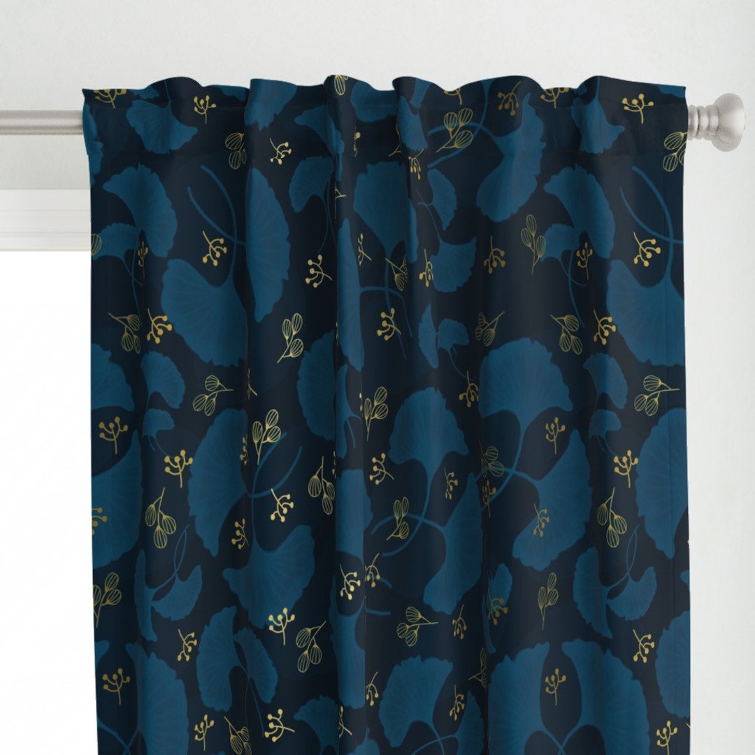 Blue Curtain Panel Navy Ginkgo by Chestnutartistworld Ginkgo Leaves ...