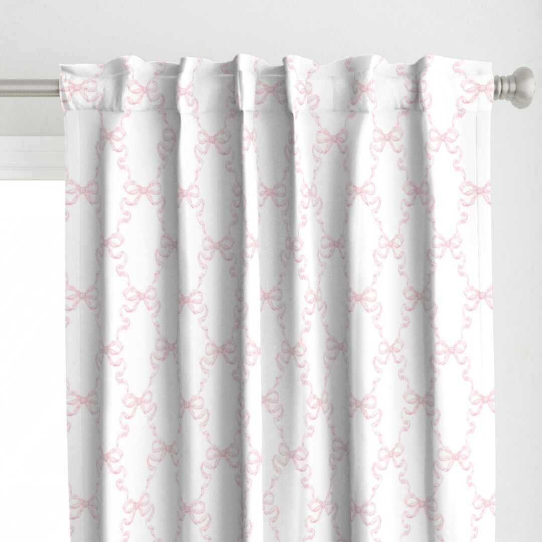 Ribbon Lattice Curtain Panel - Pink on White Small Scale Victorian ...