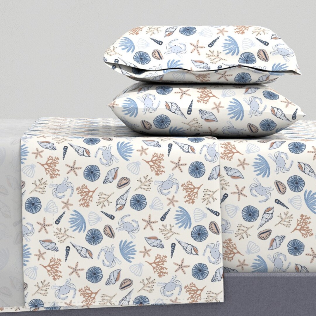 Coastal Seashell Sheets Rock Pool by Hufton_studio Soft Blue Cream Sea ...