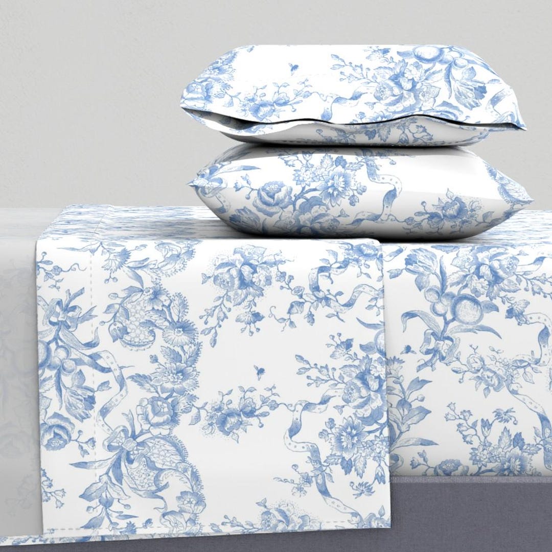 Blue Sheets - Blueberry Toile by Lilyoake - Toile Fruit Roses Bee ...