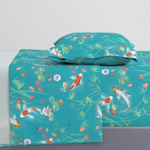 Koi Fish Sheets Japanese Water Garden Teal by Designed_by_debby ...