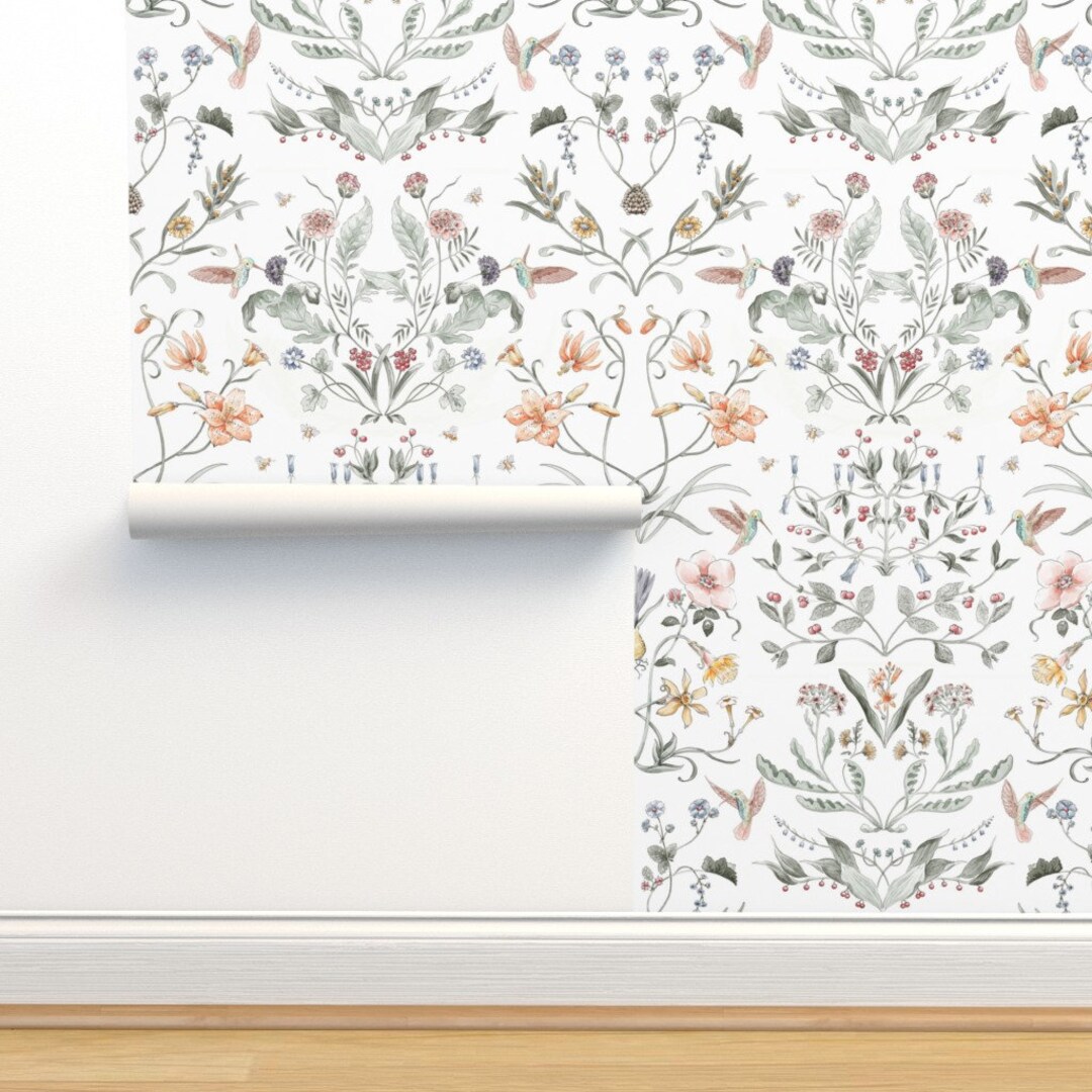 Watercolor Damask Commercial Grade Wallpaper Victorian Painted Garden ...