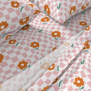 Blush Pink Check Sheets - Checkered Flower by Alenkakarabanova - Burnt ...