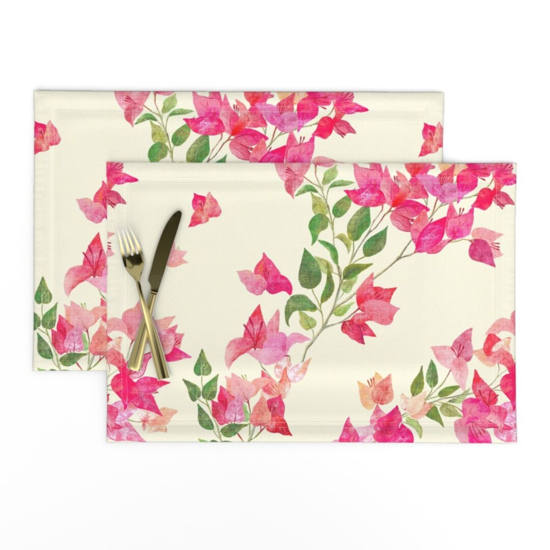 Pink Floral Placemats set of 2 Bougainvillea Vines by - Etsy