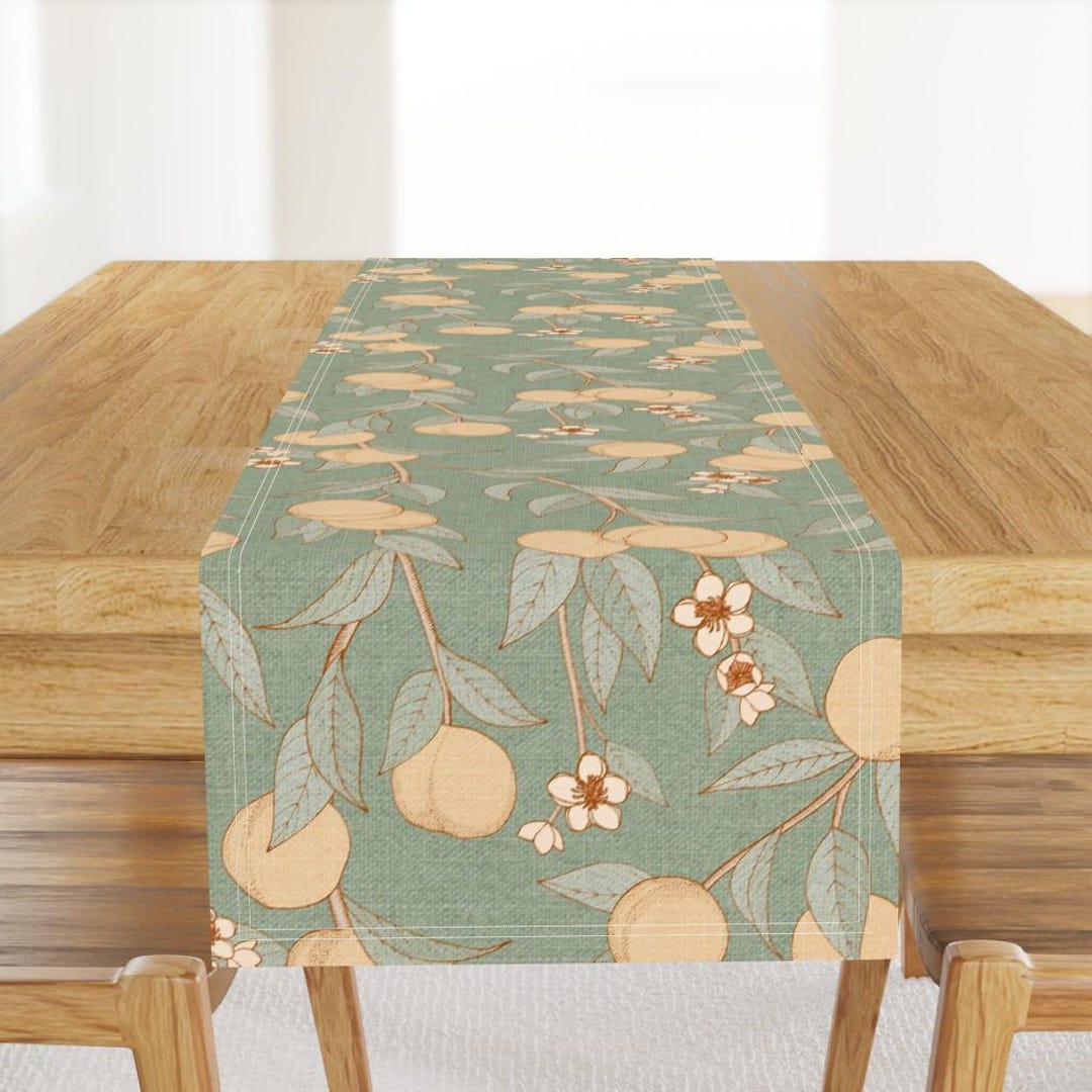 Chinoiserie Table Runner - Orchard Vintage Botanical Peaches Nectarines ...