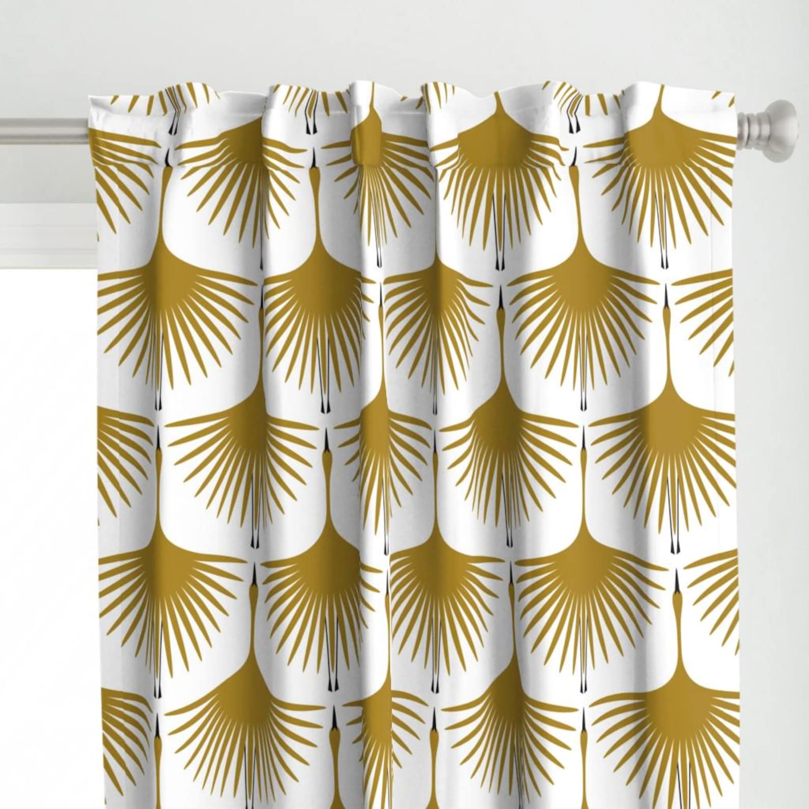 Mustard Gold Crane Curtain Panel - Art Deco Vintage Gold Art Deco Swan ...
