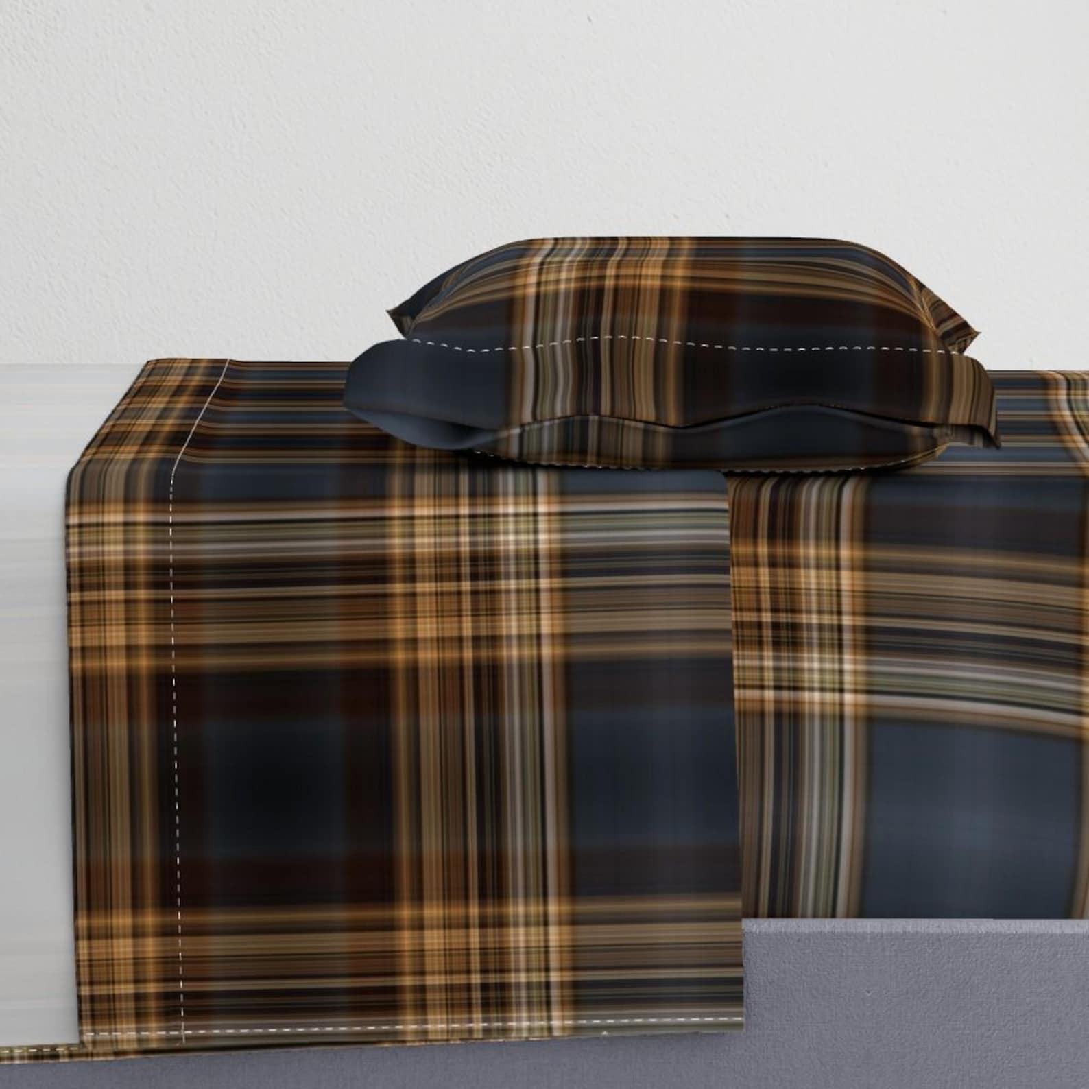 Blue Brown Tartan Sheets - Fine Line Plaid by Northern_whimsy ...