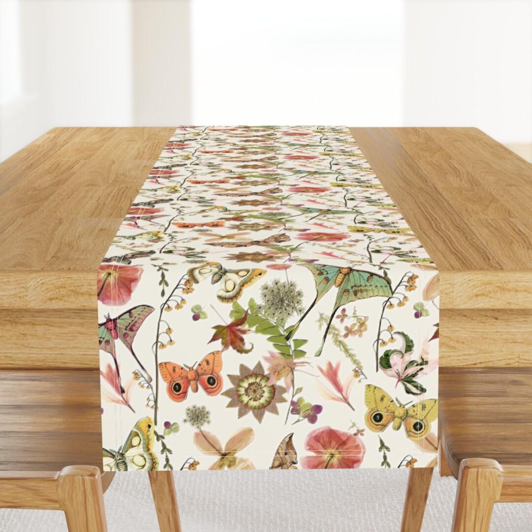 Moth Butterfly Table Runner - Botanical Insects Natural Boho Entomology ...