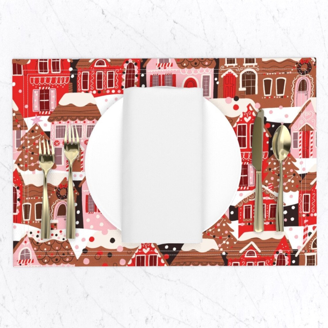 Christmas Placemats set of 2 Gingerbread Village by - Etsy