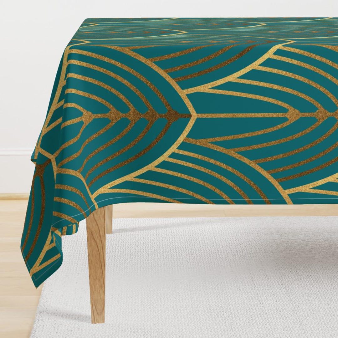Faux Gold Tablecloth - Art Deco Arches Teal Large by Amy_maccready ...