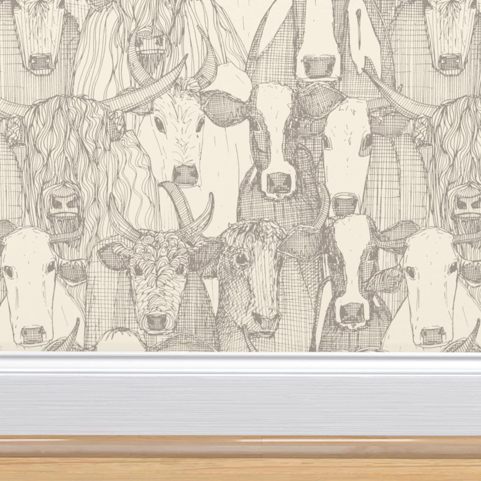 Neutral Cow Non-pasted Wallpaper Cattle Farming Rustic Farmhouse Dairy ...