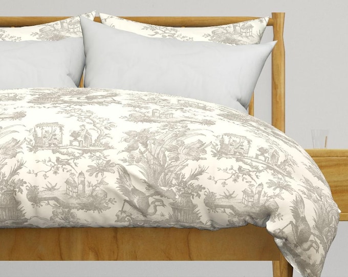 Toile Duvet Cover. French Country Toile Bedding. Floral Print Navy Blue ...