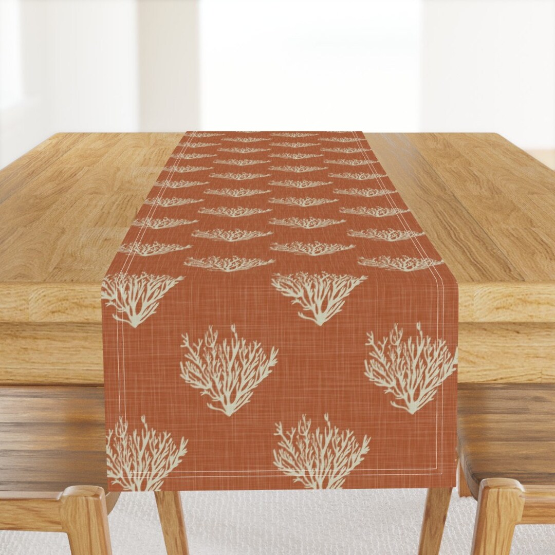 Ocean Table Runner - Nautial Coral Beach House Nautical Marine Rust ...