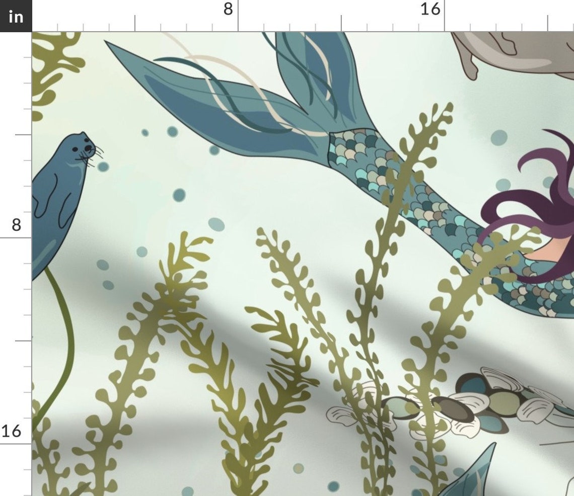 Swimming Mermaids Curtain Panel Mermaids and Otters by - Etsy