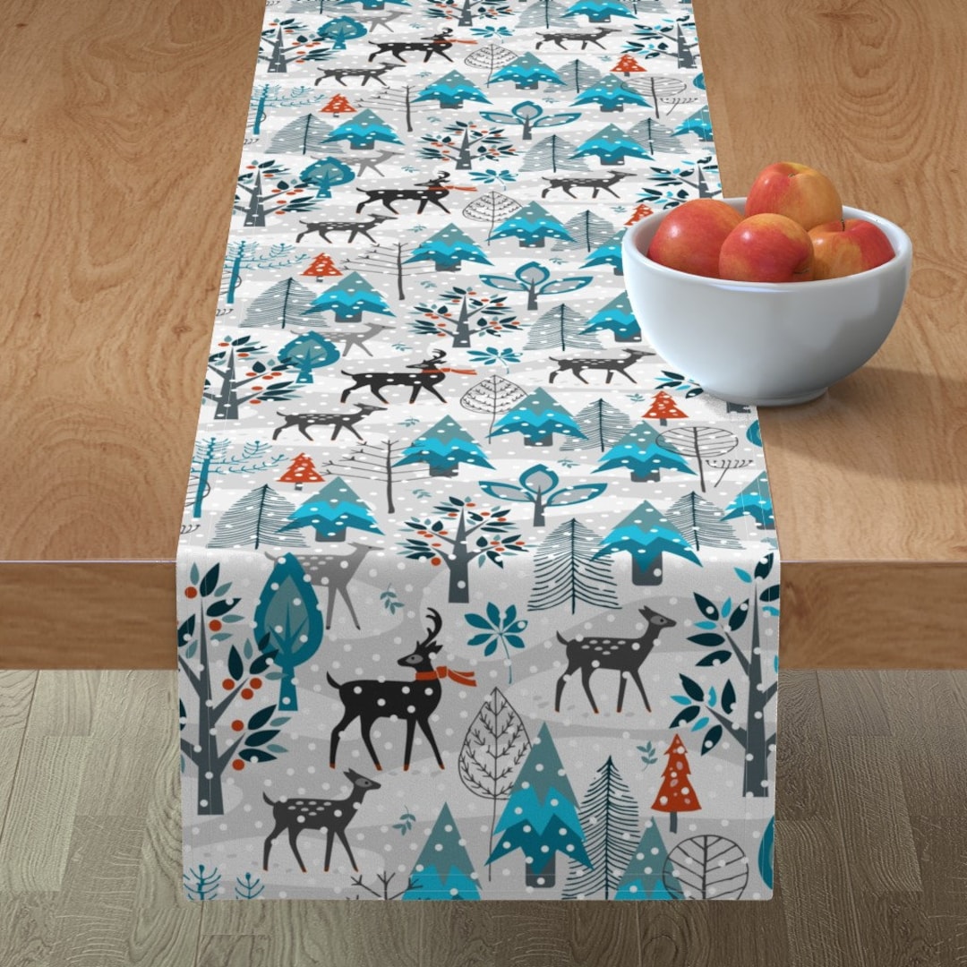 Holiday Table Runner Winter Snow Woodland Animal by - Etsy