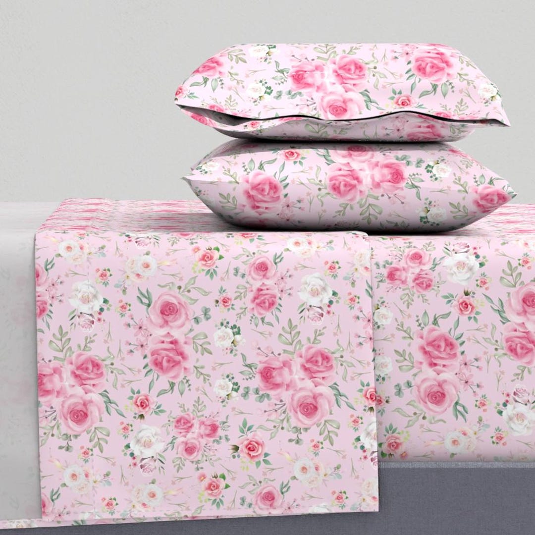 Cottage Chic Roses Sheets - Pink Floral Roses by Delish_designs ...