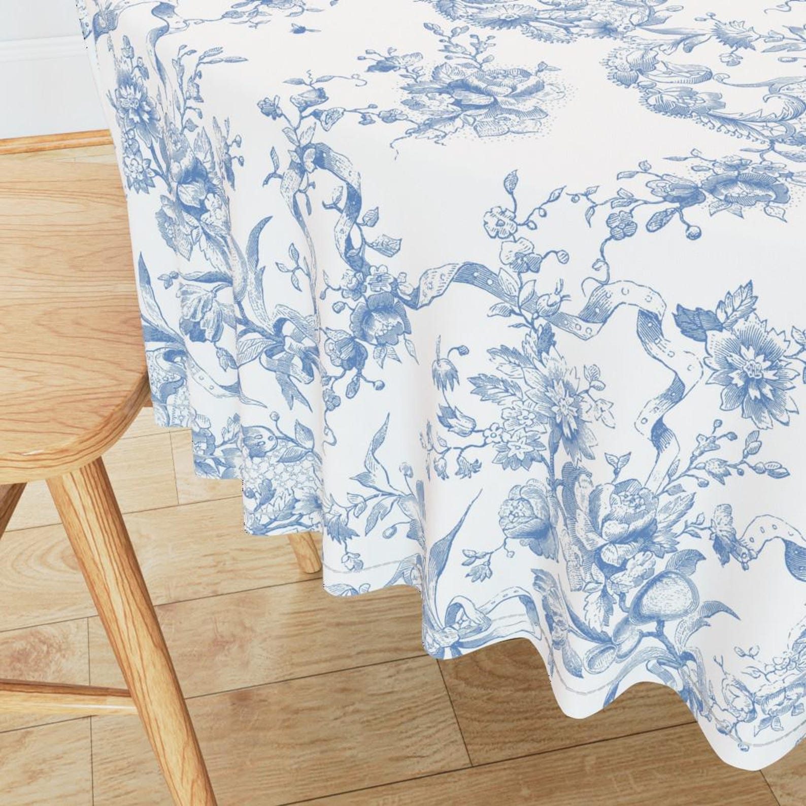 Blue Tablecloth - Blueberry Toile by Lilyoake - Toile Fruit Roses Bee ...