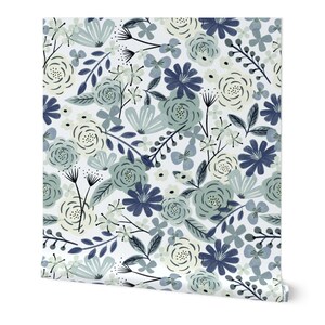 Blue Boho Floral Non-pasted Wallpaper - Flower Child Boho by Roochita ...