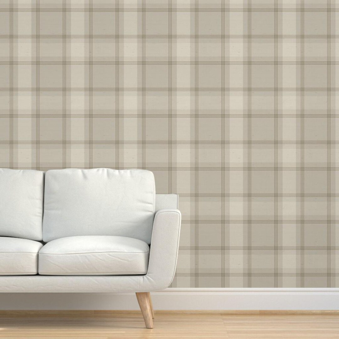 Beige Plaid Textured Grasscloth Wallpaper - Light Tan Plaid by Laura ...