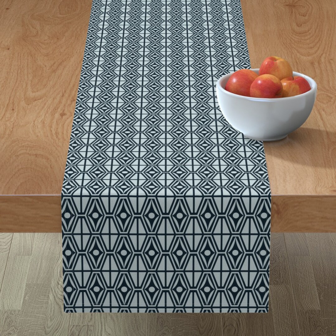 Retro Diamond Table Runner Midcentury Geometric Blue by - Etsy