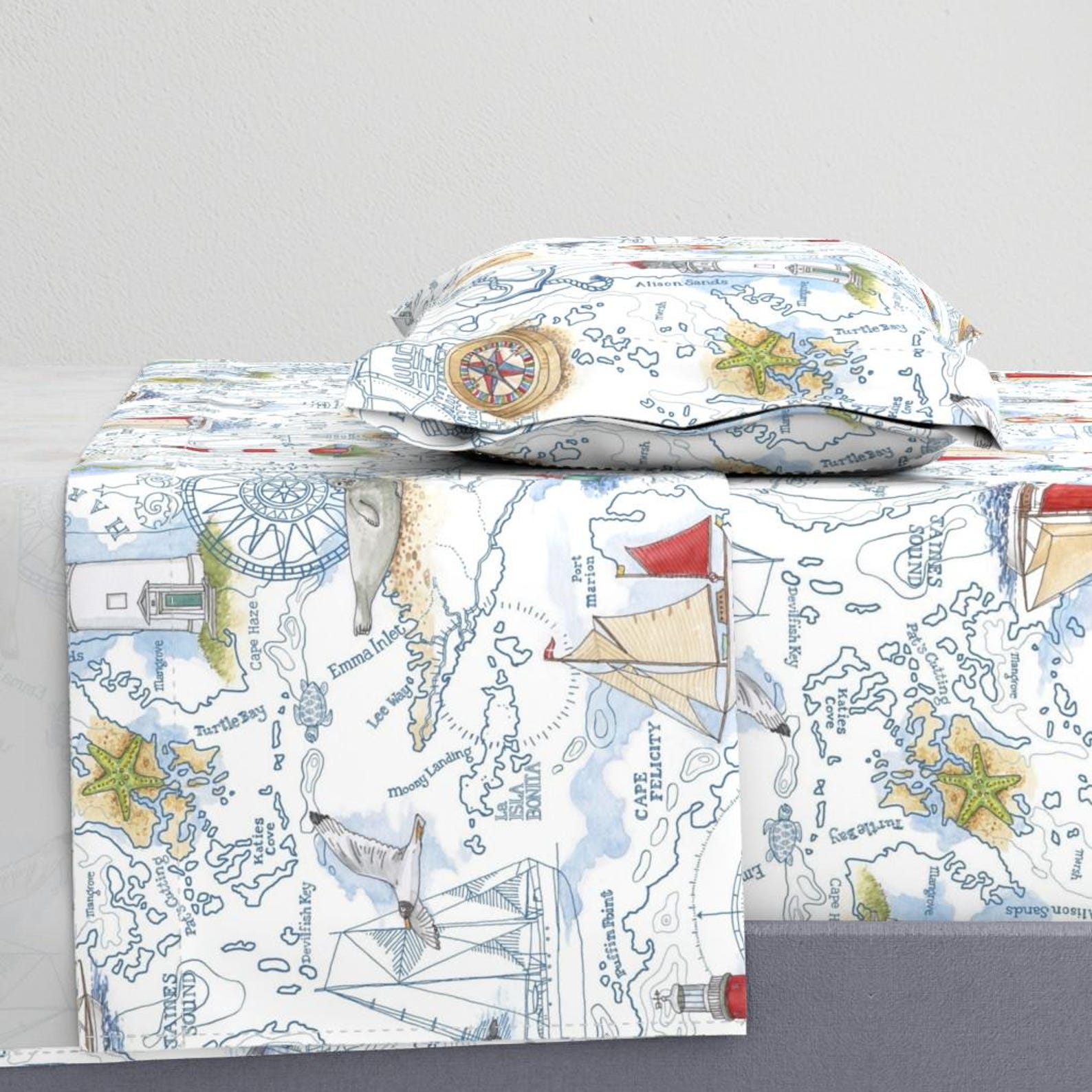 Nautical Sheets - Sail Away Map by Felicity_jane_design - Hand Drawn ...