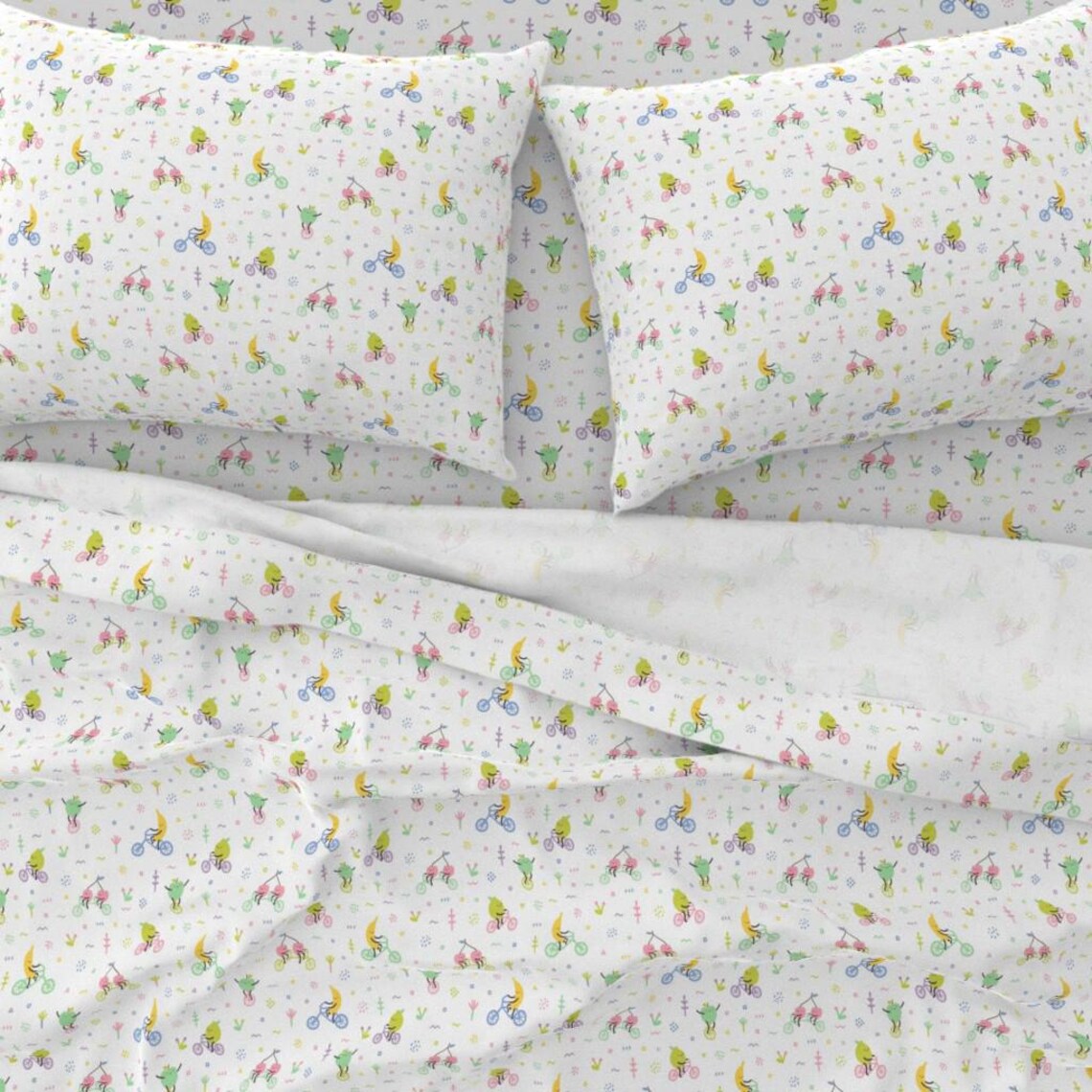 Whimsical Fruit Sheets - Fruits on Bikes by Kondratya - Bicycles Fun ...